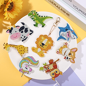 12 PCS Diamond Painting Keychains Kit Animals Diamond Art Ornaments Double Sided 5D Diamonds Key Rings DIY Diamonds Pendants for Beginners Birthday Crafting Home Party Decor