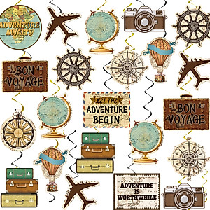 Qyeahkj 84Pcs Travel Themed Party Decorations Bon Voyage Hanging Swirl Adventure Awaits Birthday Party Streamer Around The World Party Wall Ceiling Supplies for Cruise Retirement Farewell Graduation