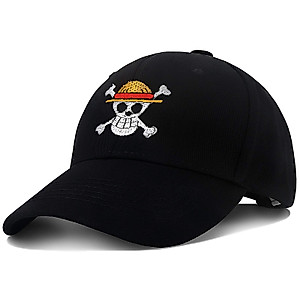 Roffatide Anime Luffy Straw Hat Crew Baseball Cap Adjustable Embroidered Cotton Baseball Hat for Men Women Black