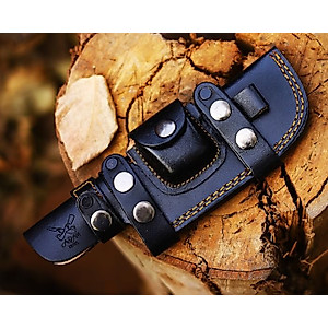 ADAM KNIVES Leather Tracker Knife Sheath For Belt, Horizontal Leather Sheath, Tooled Leather Sheath, Beautiful Knife Leather Cover 100% Real Leather (Tracker # 1 Black)