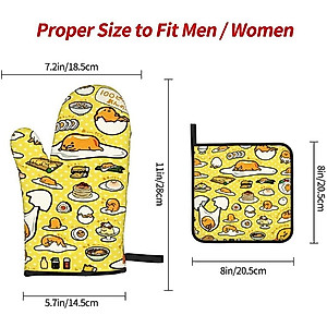 JKKL Gudetama Pattern，3pcs Oven Mitts and Pot Holders for Kitchen,Cooking,Baking,Grilling,BBQ