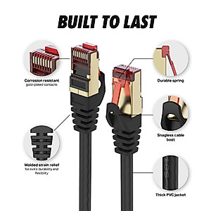 Ultra Clarity Cables Cat 8 Ethernet Cable 3 FT [2 Pack], High Speed 40 Gbps 2000Mhz Internet LAN Cable with Gold Plated RJ45 Connector, Weatherproof Ethernet Cord for Router, PC, PS5, Xbox - Black
