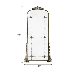 Antique Gold Full Length Mirror,Retro Full Length Mirror Metal Frame Arched Floor Mirror Full Body Mirror Wall Mirror Hanging Leaning Mirror for Living Room Bathroom Entryway 24" x 48.5"