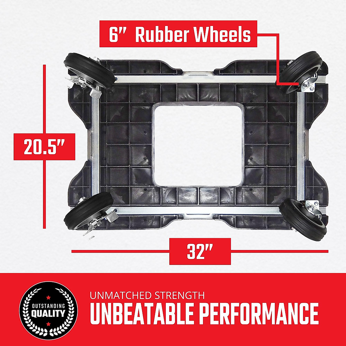 SNAP-LOC, All Terrain 4 Wheel Heavy Duty Dolly Cart, 6 Inch Casters, E Strap Attachment Included, 1,500 lb Capacity, Made in USA, Black