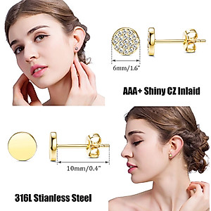 FIBO STEEL 8 Pairs Stainless Steel Star Bar Stud Earrings for Women Cute CZ Stud Earring Set Gold