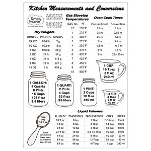Magnetic Kitchen Measurement and Conversion Chart Refrigerator Magnet; Measuring 5" x 7" Shows Dry Weights, Liquid Volumes and Temperature Settings, Fridge Recipe Baking Tools for Spices, Made in USA