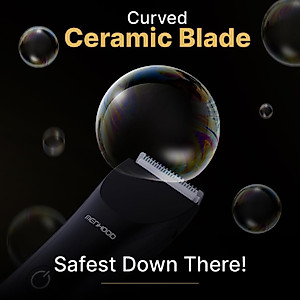 MENHOOD Groin Hair Trimmer for Men Cordless Waterproof Electric Ball Trimmer 1.0, Replaceable Ceramic Blade Heads, Ultimate Body Groomer Shaver for Pubic Hair, 150Min Run Time Trimmer