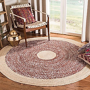 SAFAVIEH Cape Cod Collection 6' Round Gold / Natural CAP210D Handmade Braided Jute & Cotton Area Rug