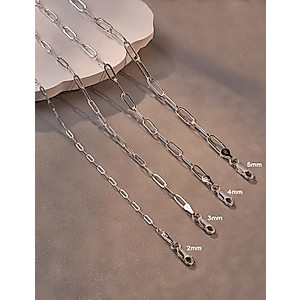 ASDULL 925 Sterling Silver 3mm Paperclip Link Chain Necklace for Women Men Silver Link Chain Necklace for Women 16 Inches