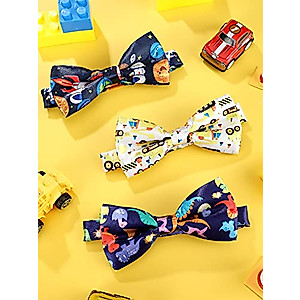 Newcotte 3 Pcs Boy's Bow Ties for Kids Toddler Child Cute Adjustable Costume Pre Tied Bowties for Kids Wedding Birthday Party(Truck, Dinosaur, Spacemen Pattern)