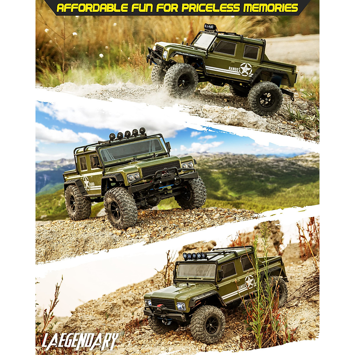 LAEGENDARY RC Crawler - 4x4 Offroad Truck for Adults - RC Rock Crawler, Fast Speed, Electric, Hobby Grade Car - 1:8 Scale, Brushed, Army Green
