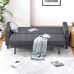 CECER Reversible Sleeper Sofa Bed with Cushion, Modern Pull Out Futon Couch Bed for Living Area, Big 2-in-1 Couch for Apartment, Office, Bedroom, Dark Grey