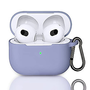 MATEPROX Compatible with AirPods 3 Case,Soft Silicone Protective Headphone Charging Cover with Keychain for Airpods 2021 3rd Generation (Lavender Purple)