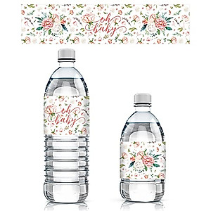 Pink Floral Baby Shower Water Bottle Labels - Boho Garden Themed Waterproof Wrappers - 24 Stickers - It's a Girl Theme