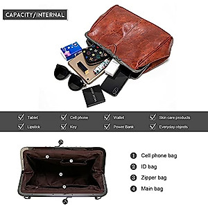 Women Leather Kiss Lock Handbag Shoulder Bag Vintage Satchel Clutch Tote Purses