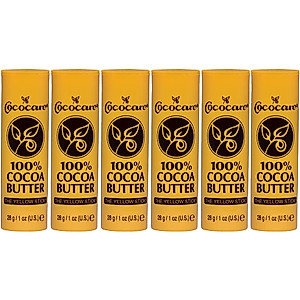 Cococare 100% Cocoa Butter Stick - All-Natural Cocoa Butter Emollient for Ultimate Skin Hydration & Protection - The Yellow Stick - (6 Pack)