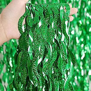 Green Foil Backdrop Curtain - CYLMFC 3 Pack 3.3 ft x 6.6 ft Birthday Streamers Party Curtains Decorations Backdrop Xmas Graduation Decor
