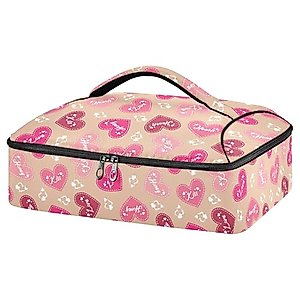 Kcldeci Insulated Thermal Food Carrier Insulated Casserole Carrier for Hot or Cold Food,Romantic Red Hearts Insulated Tote Bag for Potluck Cookouts Parties Picnic,Lasagna Lugger