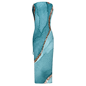 Lenago Prime of Deals of the Day Today Only Summer Sun Dresses for Women 2024 Cute Floral Print Bodycon Women's Dresses Casual Summer Sexy Sleeveless High Waist Ribbed Drawstring Ruched High Slit