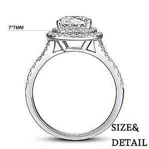 AVECON 3 Carat Cushion Cut Engagement Rings Cubic Zirconia Wedding Rings 925 Sterling Silver Solitaire Wedding Ring for Women Size 8