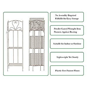 Pure Garden Plant Stand – 3-Tier Vertical Shelf Indoor or Outdoor Folding Wrought Iron Home Garden Display with Laser Cut Shelves (Antique White)