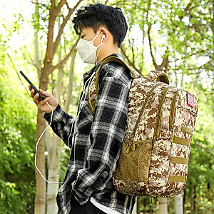 outdoor plus Camo Backpack,Military Boys Backpacks for School,40LArmy Bookbag with USB Charging Port Waterproof