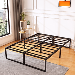 XINXINYAN 14 Inch Queen Bed Frame, No Box Spring Needed, Heavy Duty Metal Platform Queen Size Bed Frame, Strong Steel Slats Support, Noise Free, Easy Assembly, Black