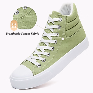 High Top Sneakers for Women White Womens High Tops Canvas Shoes Black Fashion Sneakers Casual Lace up Tennis Shoes (Green,US08)