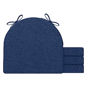 AAAAAcessories U-Shaped Chair Cushions for Dining Chairs with Ties and Removable Cover, 2" Thick Dining Kitchen Chair Pads, Indoor Dining Room Chair Cushions, 17" x 16", 4 Pack, Blue
