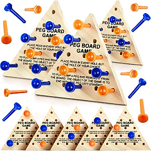 12 Packs Wooden Triangle Peg Games Wooden Board Game for Family Boys Girls Adults, Learning Toys Fun Board Games Travel Peg Jump Games