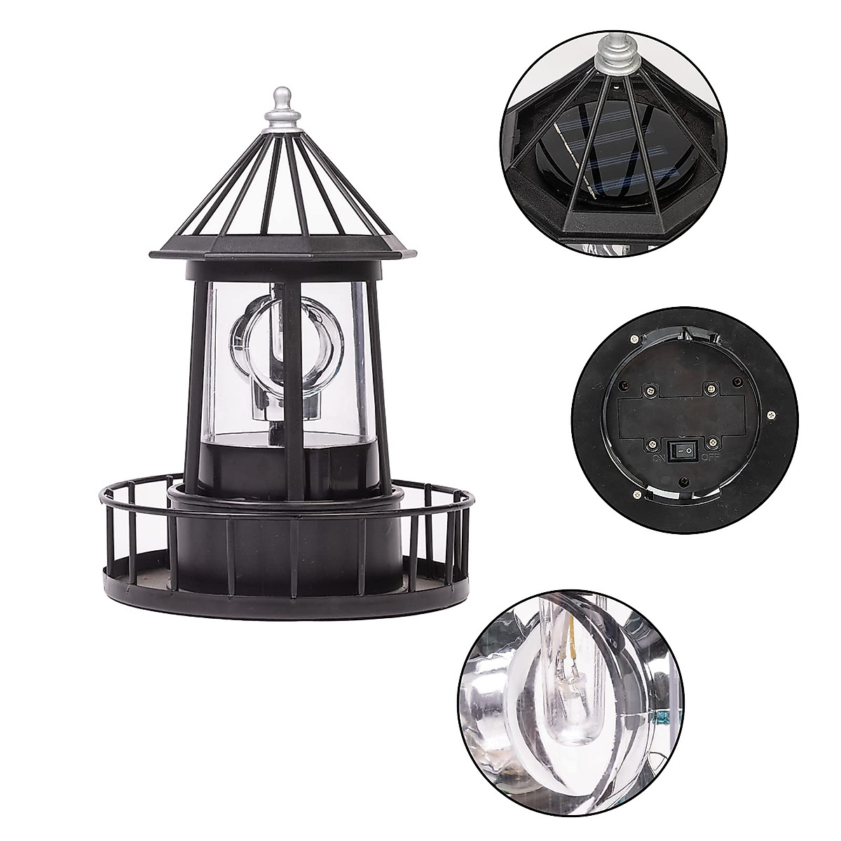 Solar Light Tower, 360-degree Rotating Light Waterproof LED, Suitable for Outdoor Home Decoration in Gardens and courtyards (Black)