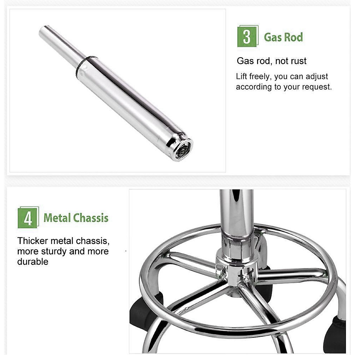 LA FEIER Adjustable Beauty Rolling Swivel Salon Cushioned Medical Stool Chair Seat with PU Leather , Footrest and Backrest , Chrome Metal Base for Drafting Massage Facial Spa Tattoo (Black)