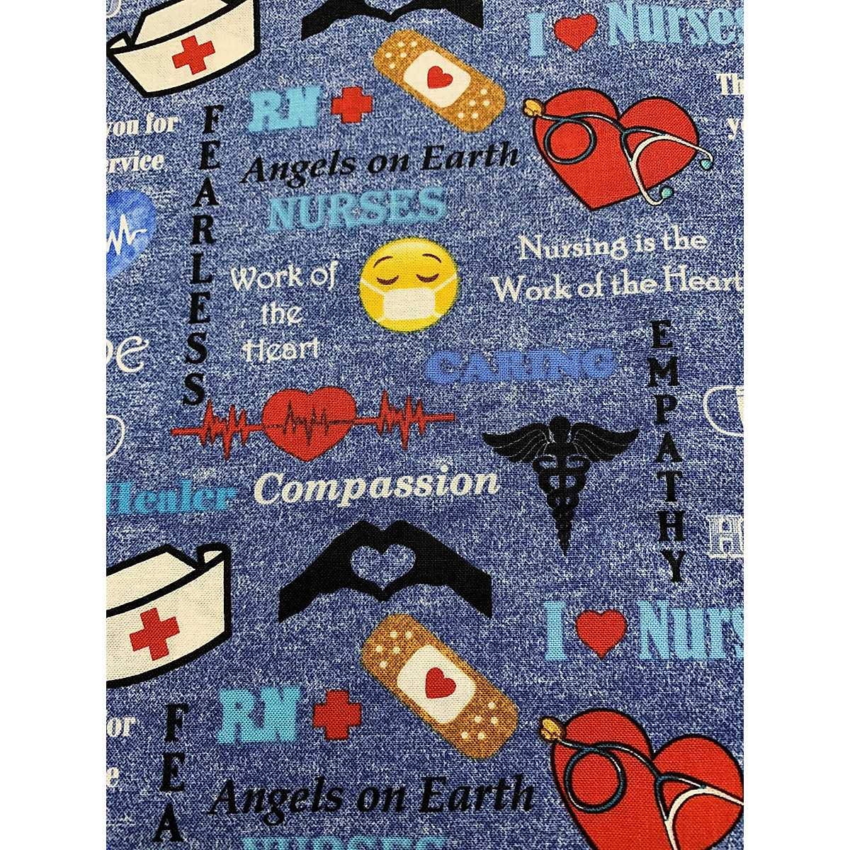 SYKEL ENTERPRISES Nurse Hero on Denim Design Quilting Cotton Fabric, 44 inches Wide, 100% Cotton, Sold by Yard, Blue, Plain, Angle Collection