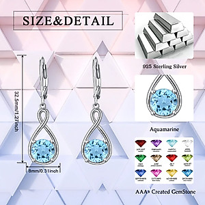 Created Aquamarine Dangle Drop Earrings 925 Sterling Silver March Birthstone Earrings Birthday Earrings Jewelry Gifts for Women