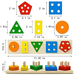 Dreampark Wooden Educational Toys, Wooden Shape Color Sorting Preschool Stacking Blocks Toddler Puzzles Toys Birthday Gifts for Boys and Girls Age 1 2 3
