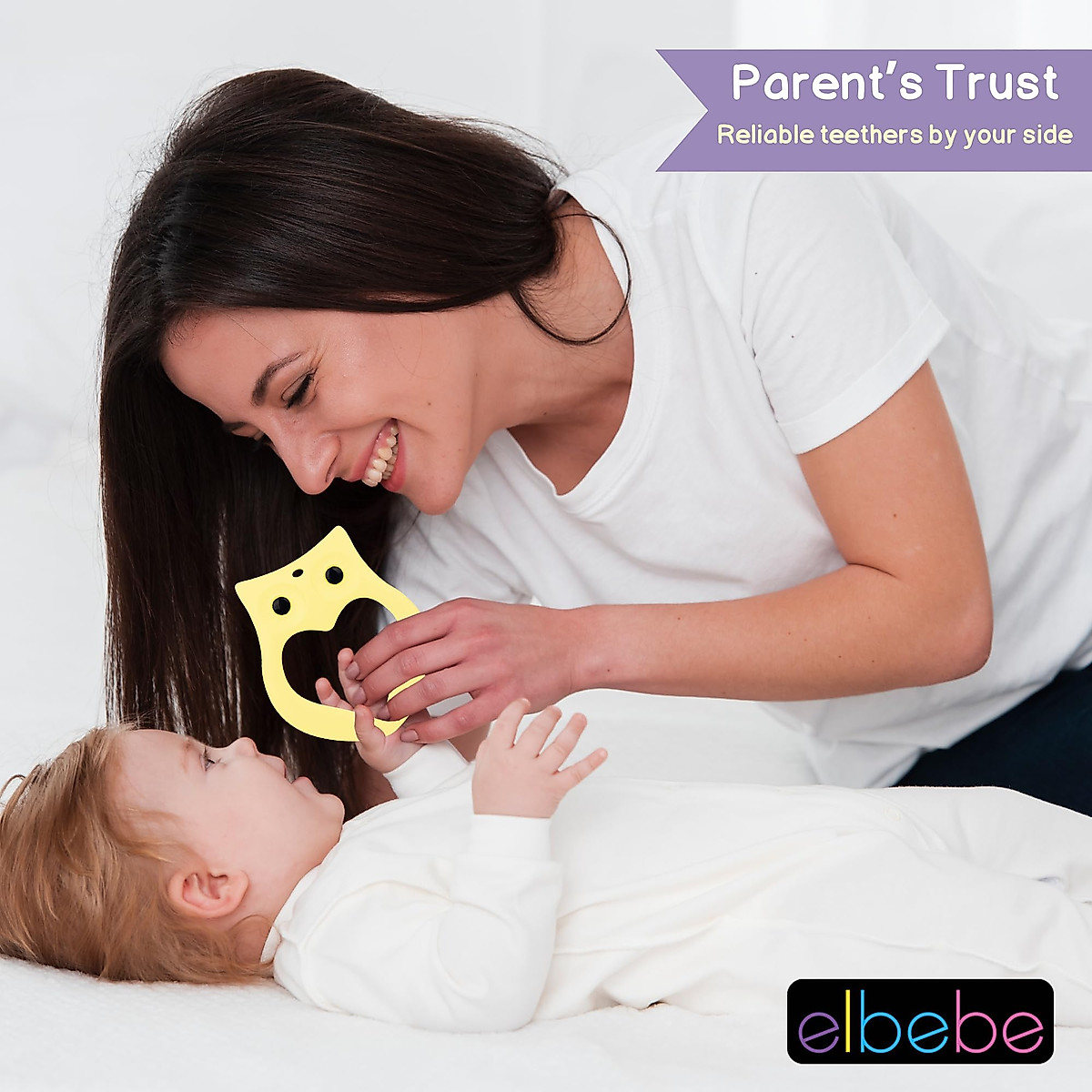 Elbebe Silicone Teething Toys - Baby Teething Toys - Baby Teether - Silicone Teethers for Babies - Baby Chew Toys - Silicone Baby Teether - Infant Teething Toys - Owl & Squirrel - Set of 2