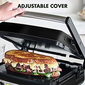 GreenPan Elite 7-in-1 Multi-Function Contact Grill & Griddle, Healthy Ceramic Nonstick Aluminum, Two Sets of Grill & Waffle Plates, Adjustable Shade & Shear, Closed Press/Open Flat Surface, Black
