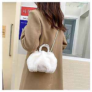 Plush Shoulder Bag Y2K Fluffy Furry Warm Aesthetic Tote Bag Warm Crossbody Bag Japanese Accessories for Autumn Winter (Apricot)