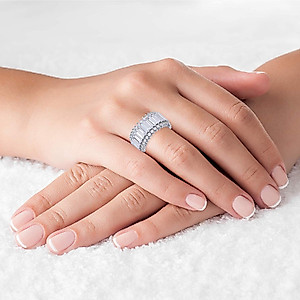 Sterling Silver Cubic Zirconia Round & Baguette Eternity Ring, Size 6