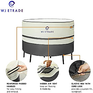 WJ-X3 Patio Furniture Set Covers, 96" Diax32 H Round Waterproof UV Resistant Heavy Duty Cover Fits 5-7 Piece Large-Medium Dining Set, Beige+Grey
