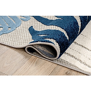 Rugshop Lucca Contemporary Floral Indoor/Outdoor Area Rug 6' 6" x 9' Navy
