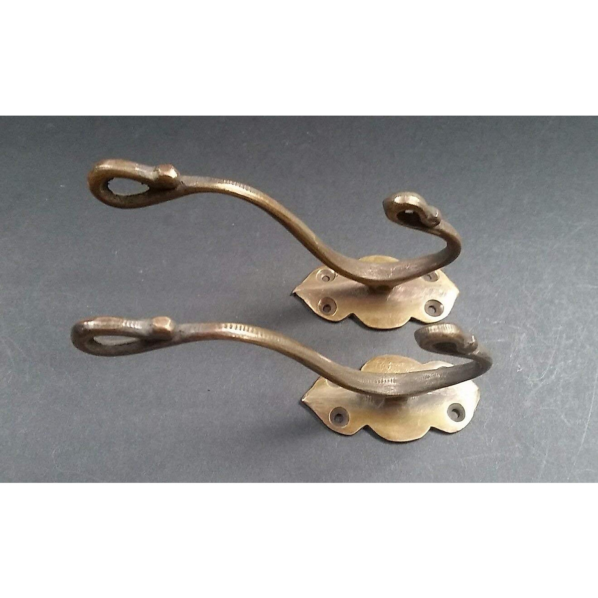 2 Large Solid Brass Vintage Antique Style Ornate Double Coat Hat Towel Hooks 6" #C11