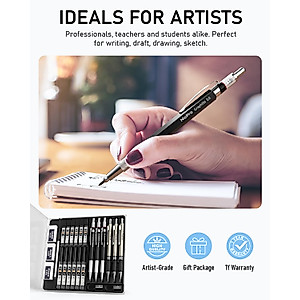 Nicpro 6PCS Art Mechanical Pencils Set, 3 PCS Metal Drafting Pencil 0.5 mm & 0.7 mm & 0.9 mm & 3 PCS 2mm Graphite Lead Holder (2B HB 2H) For Writing, Sketching Drawing With 12 Tube Lead Refills Case