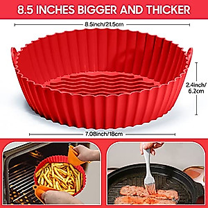 Air Fryer Liners, MIAOKE 8.5 Inch Silicone Air Fryer Liners with Silicone Oil Brush And Anti-Scald Gloves Set Heat Resistant Easy Cleaning Reusable Air Fryer Accessories 5 Pack- (Red/Pink)