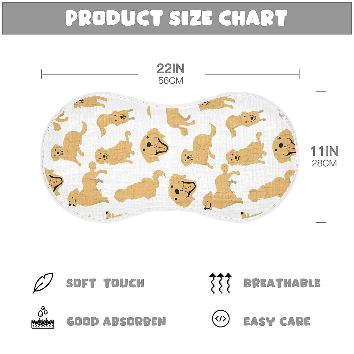 YYZZH Golden Retriever Dog Muslin Burp Cloths for Baby 2 Pack Soft 100% Cotton Baby Washcloths Bibs for Boy Girl