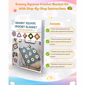 Coopay Crochet Kit Beginners for Blanket, Granny Squares Crochet Blanket Kit with Instructions & Enough Yarn, Complete Crochet Starter Kit Easy Learn to Crochet Blanket Kit for Beginners Adults