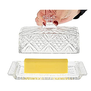 HOME-X Crystal Butter Dish with Lid, Real Crystal Covered Dish, Butter Holder for Serving and Storage, 8"L x 3 ½" W x 4' H, Crystal