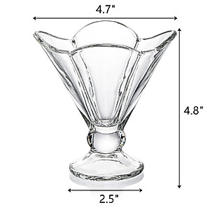 Hacaroa 6 Pack Glass Ice Cream Bowls Small Sundae Cups, 6.5 Ounces Footed Dessert Bowls Milkshake Glasses, Clear Cute Trifle Bowls for Pudding, Parfait, Fruit, Clover Shape