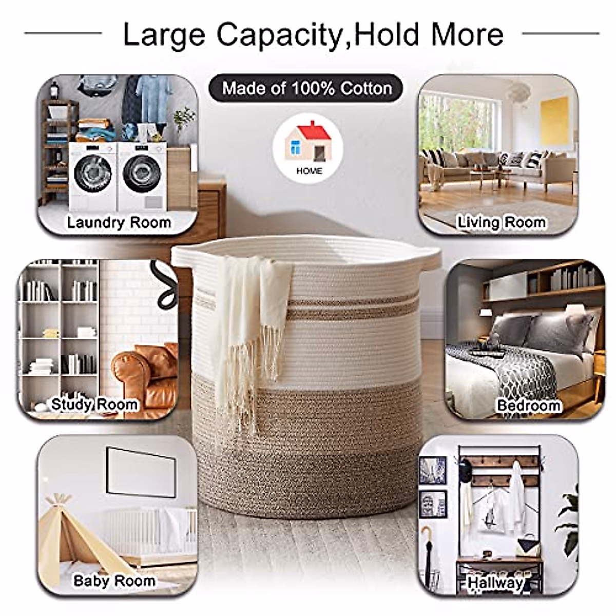 OIAHOMY 80L Laundry Baskets-Laundry Hamper,Storage Basket with Handles,Decorative Basket for Living room,Woven Storage Basket for Toys Bin,Pillows, Blankets,Clothes-20x18in-Gradient Yellow