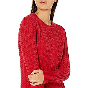 Amazon Essentials Women's Fisherman Cable Long-Sleeve Crewneck Sweater (Available in Plus Size), Red, Large